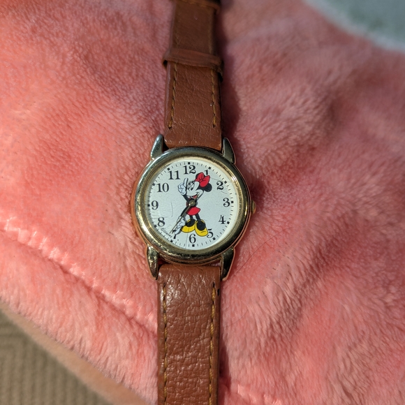Timex | Accessories | Timex Brown Leather Strap Watch With Mickey Mouse ...